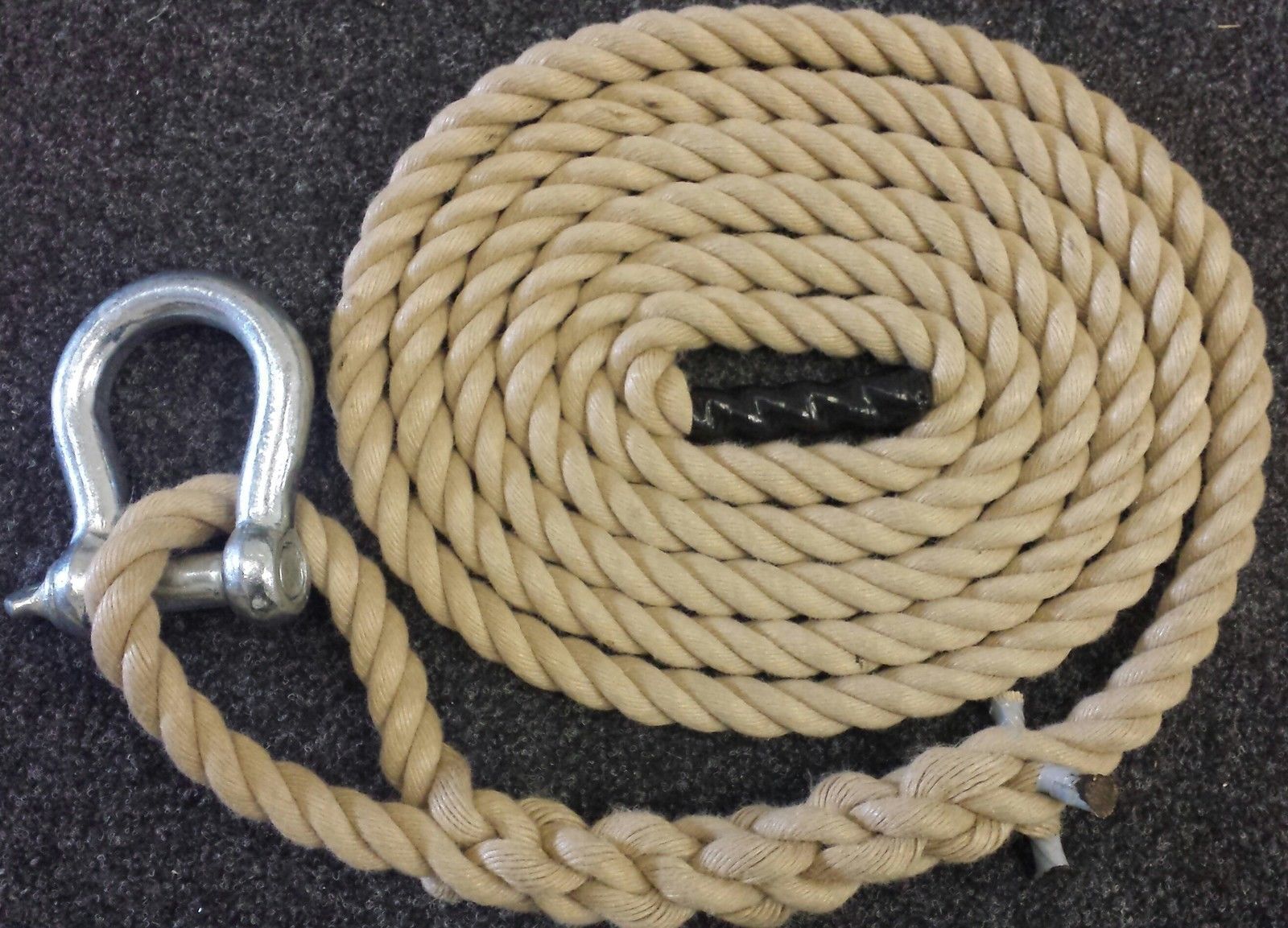 FITNESS CLIMBING ROPE 32MM X 3 METRE SYNTHETIC HEMP WITH SOFT EYE AND ...