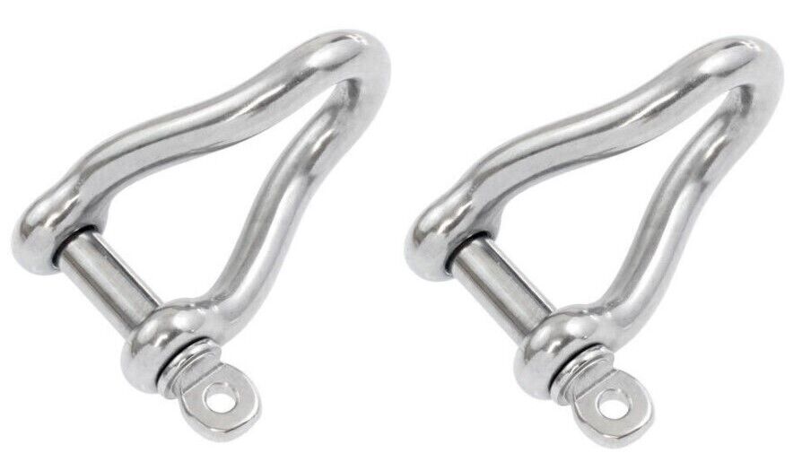 2 x 6mm Twisted Dee Shackle Stainless Steel Marine Grade 316 Boat ...