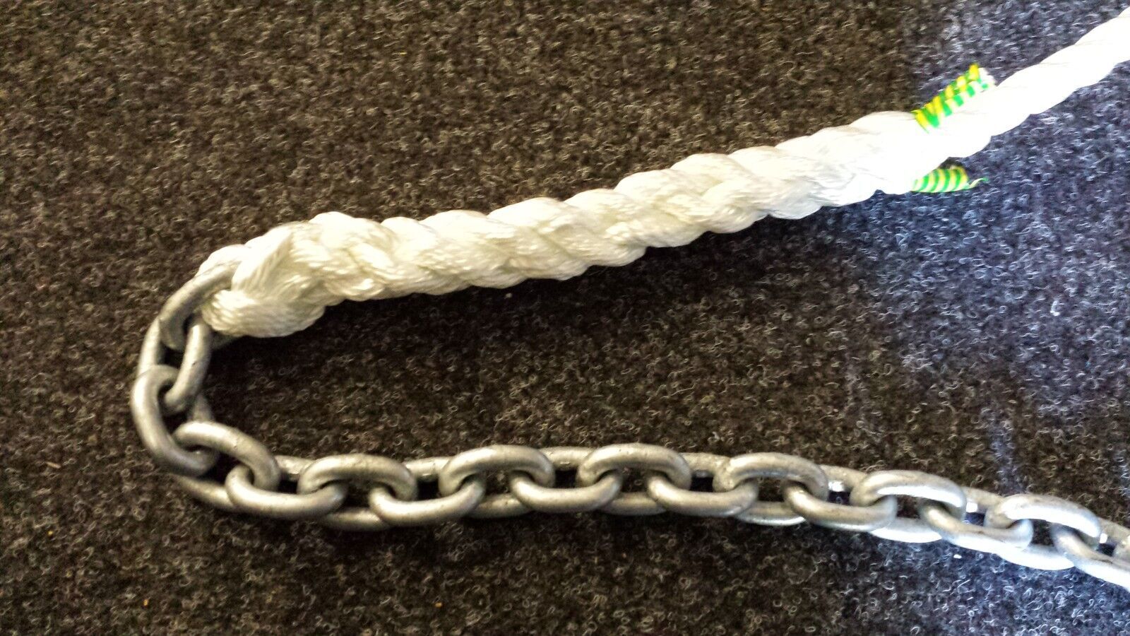 12mm 3 strand white nylon anchor rope spliced to 8mm galvanised short ...
