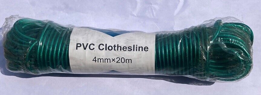 Washing Line 20m x 4mm Steel Core, Plastic Coated Outer Rope Outdoor ...