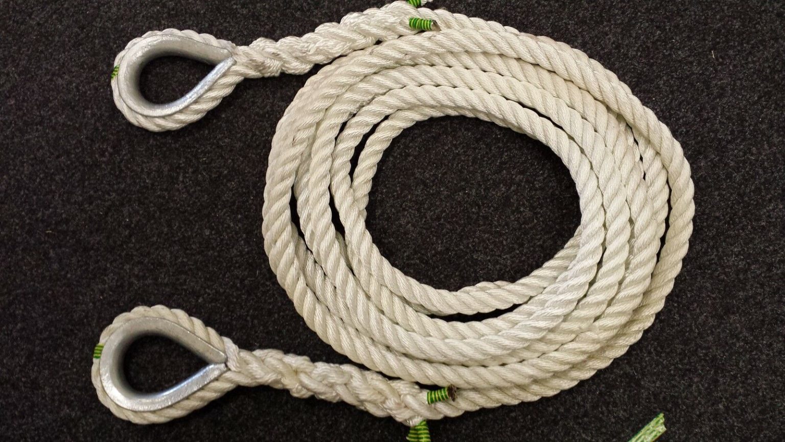 12m x 24mm 3 Strand Nylon Mooring Rope Galvanised Thimble Eye Each End ...