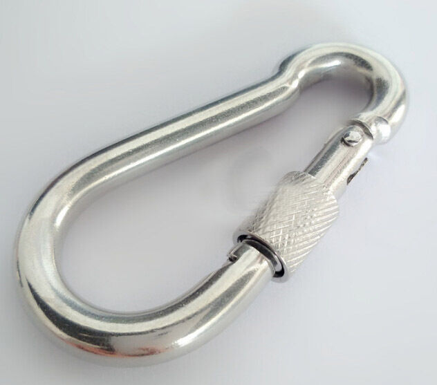 6mm Stainless Steel Locking Carbine / Carabiner Snap Hook Marine Grade ...